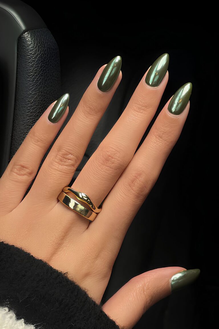 33 Ways to Wear Olive Green Nails—Chrome, Gold Accents & More